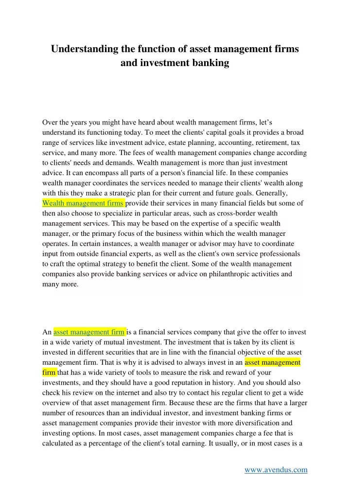 PPT - Understanding the function of asset management firms and ...
