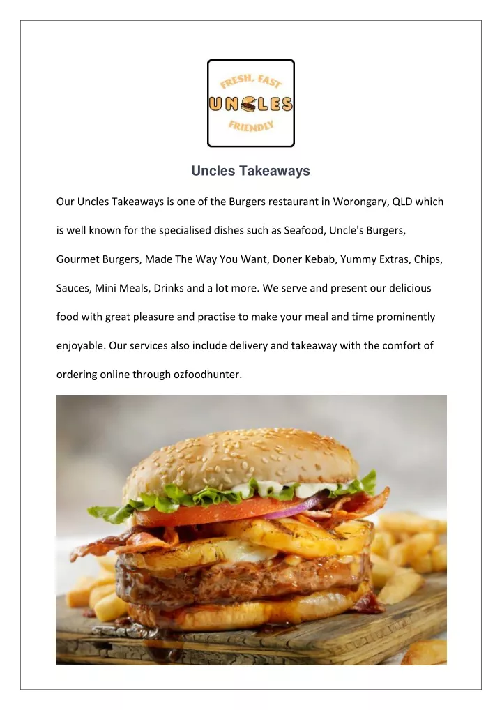 PPT - $5 Off – Uncles Takeaways Burger Menu Worongary, QLD PowerPoint ...