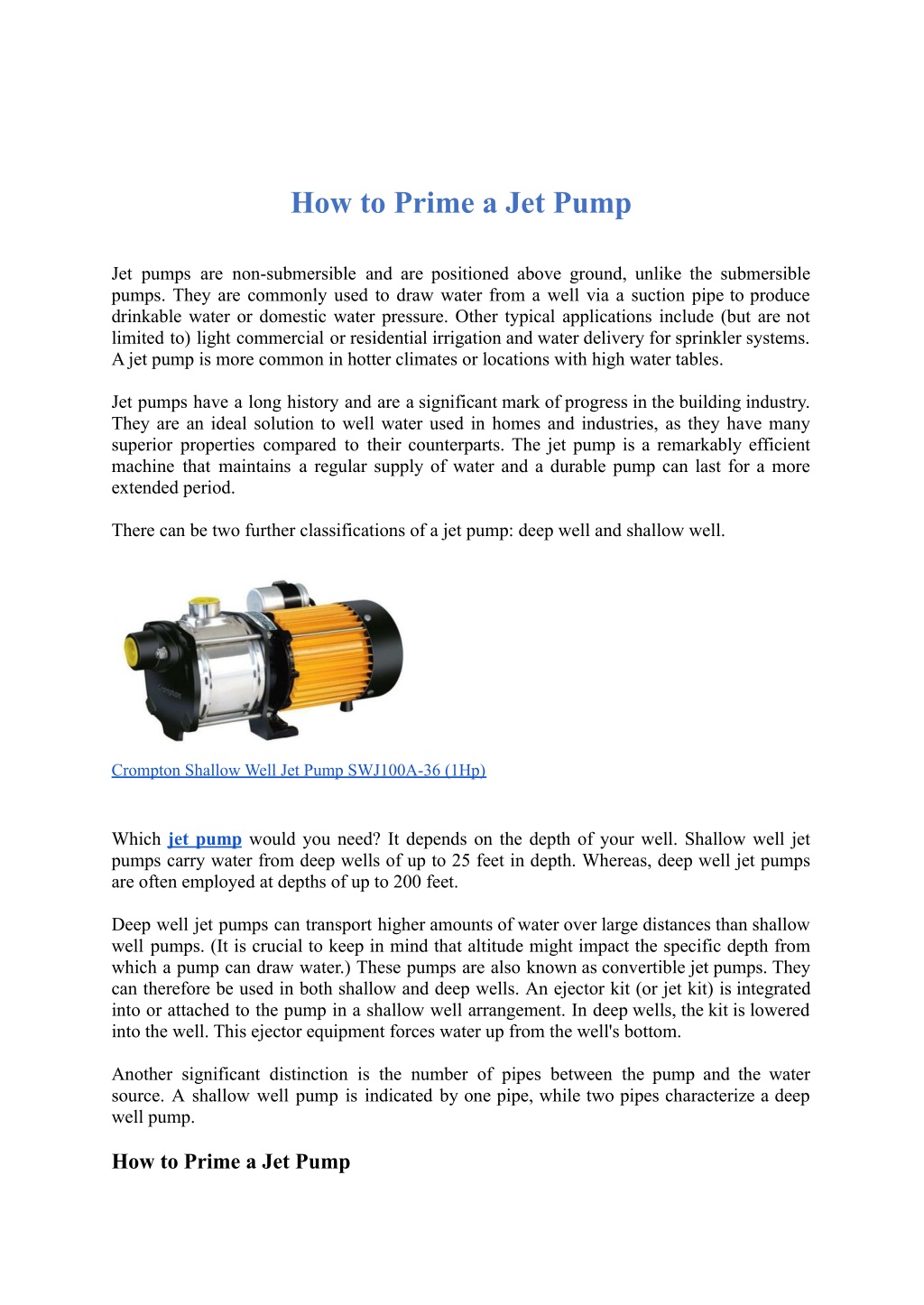PPT - How to Prime a Jet Pump.docx PowerPoint Presentation, free ...