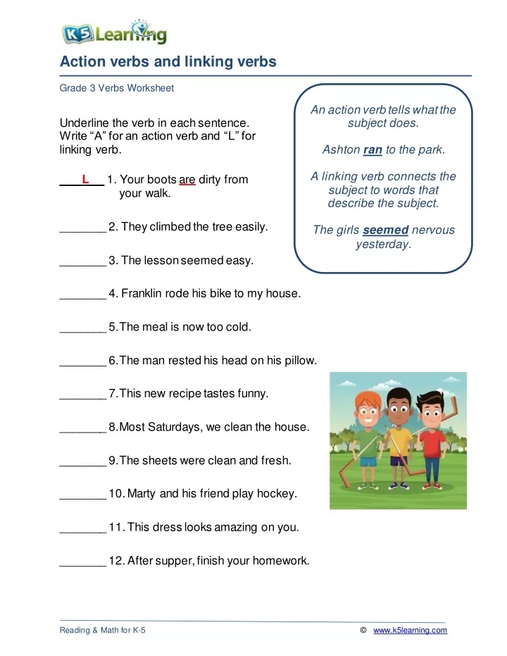 PPT - grade-3-action-linking-verbs-a PowerPoint Presentation, free ...