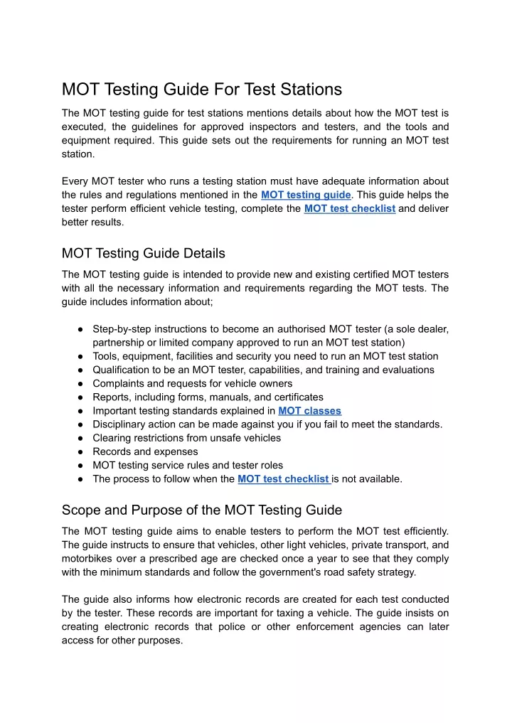 PPT - MOT Testing Guide For Test Stations.docx PowerPoint Presentation ...