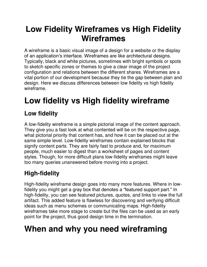 PPT - Low Fidelity Wireframes vs High Fidelity Wireframes PowerPoint ...