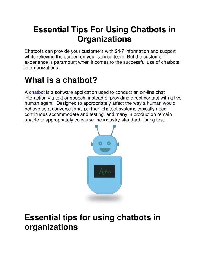 PPT - Essential Tips For Using Chatbots in Organizations PowerPoint ...