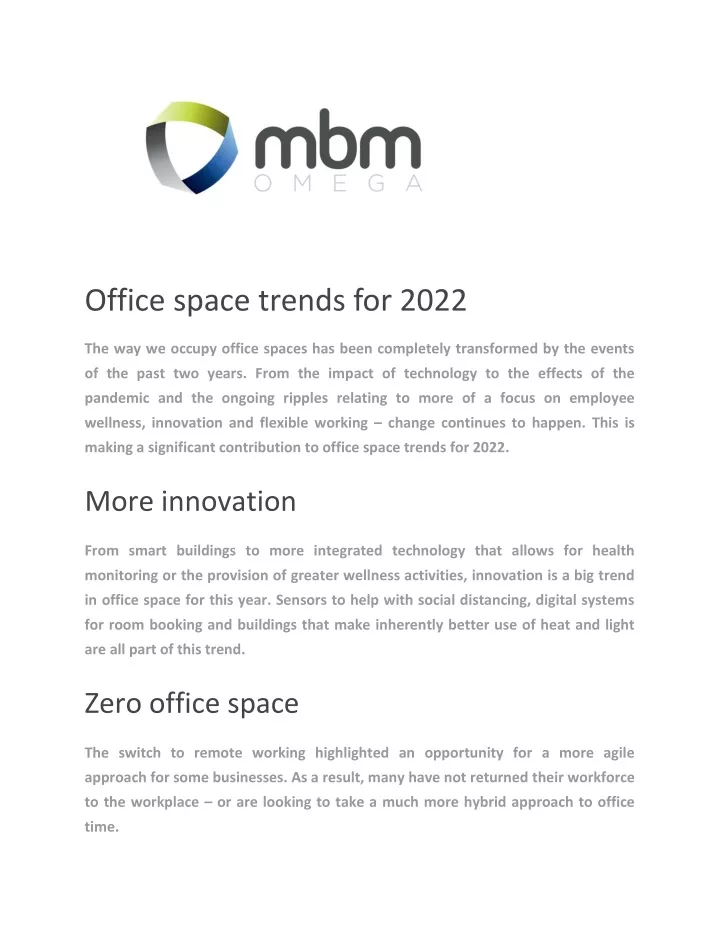 PPT - Office space trends for 2022 - MBM Omega PowerPoint Presentation ...