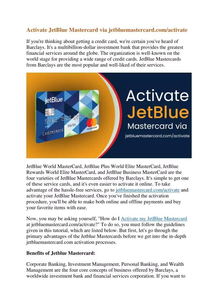 PPT - Activate JetBlue Mastercard via jetbluemastercard PowerPoint ...
