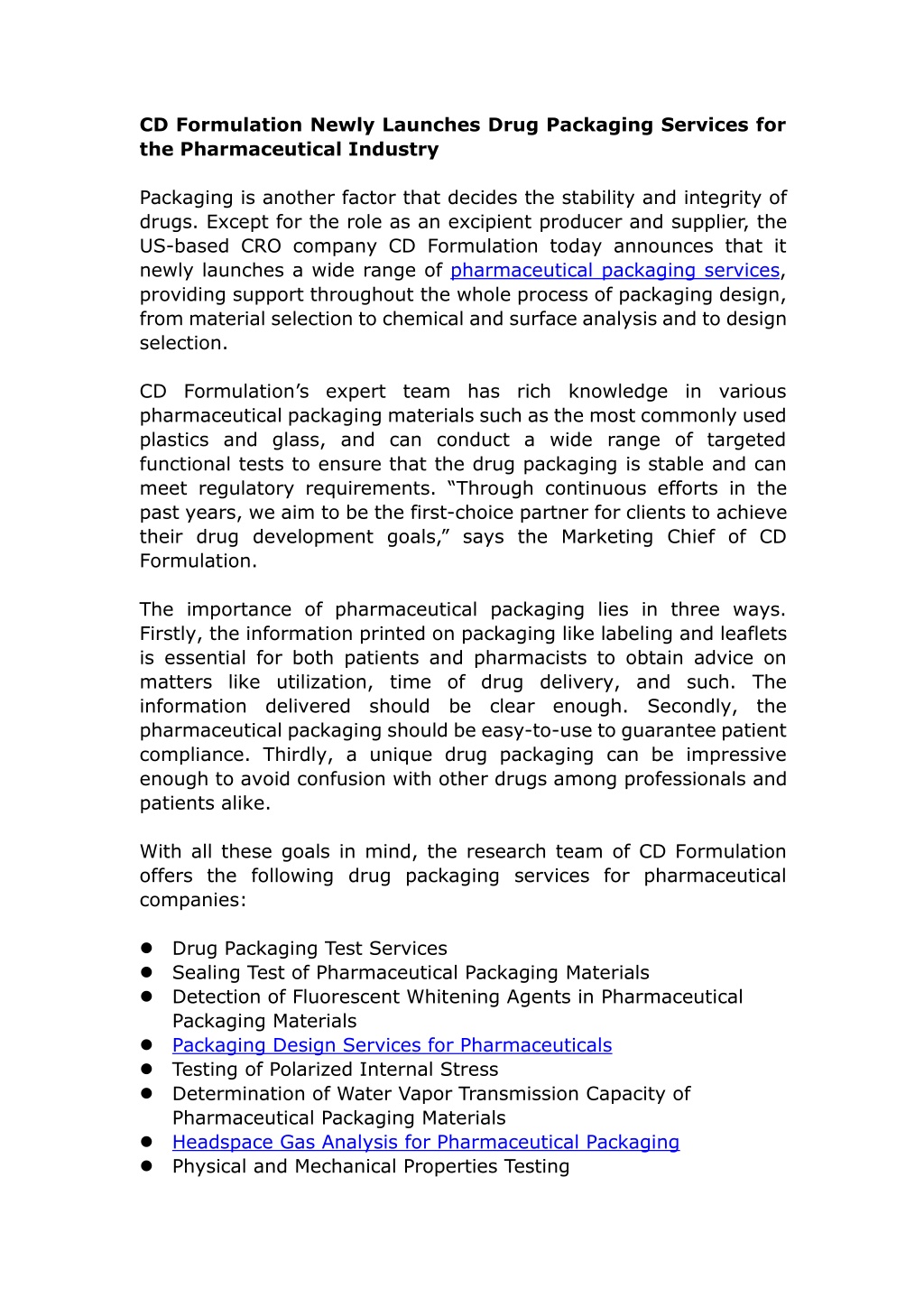 PPT - CD Formulation Newly Launches Drug Packaging Services for the Pharmaceutical Industry ...