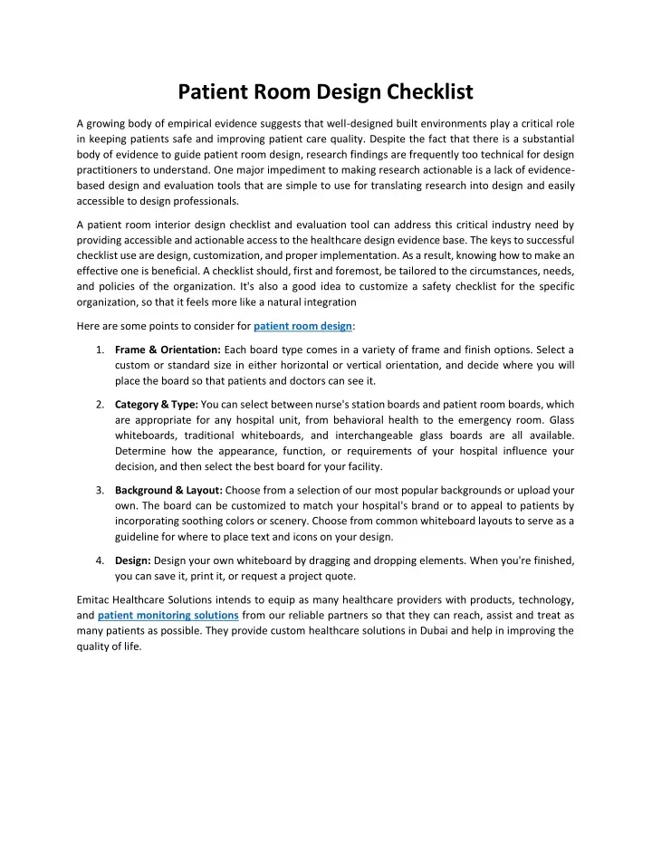 PPT - Patient Room Design Checklist PowerPoint Presentation, free ...