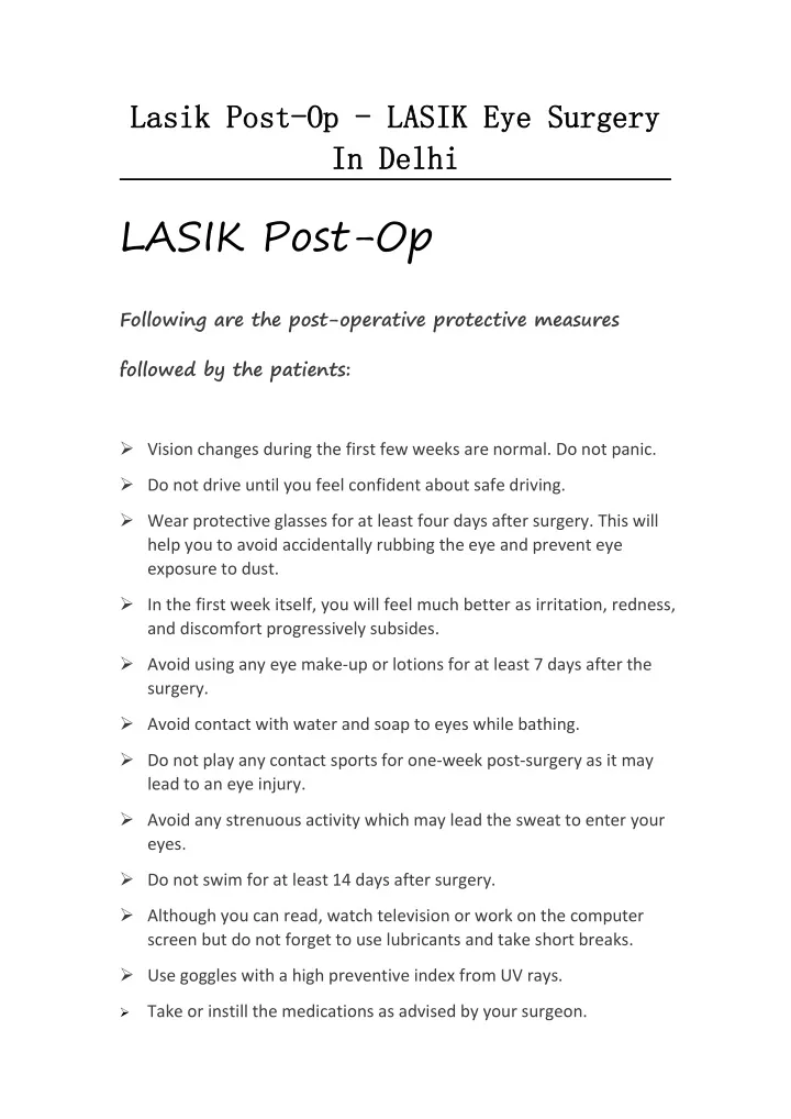 PPT - Lasik Post-Op - LASIK Eye Surgery In Delhi PowerPoint ...