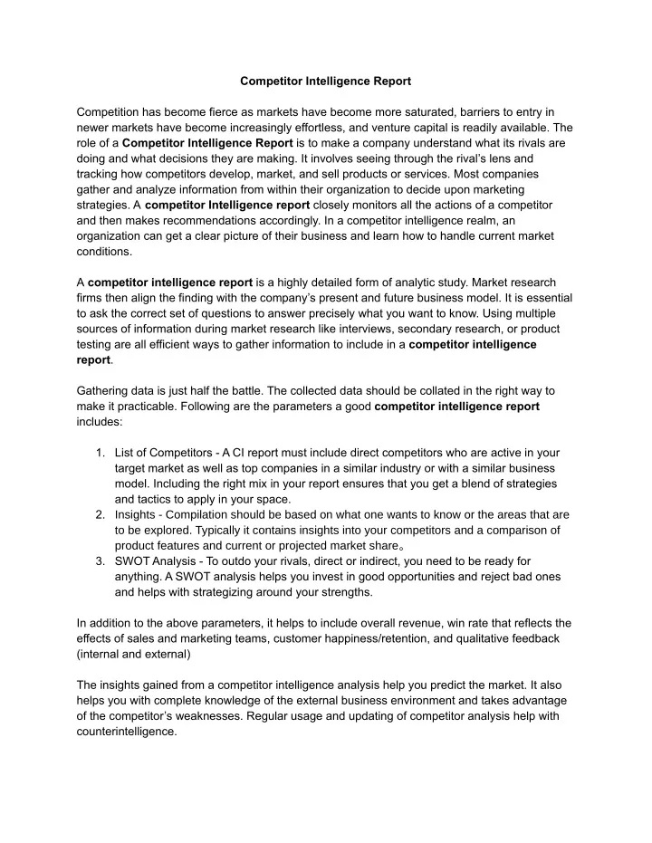 PPT - Competitor Intelligence Report PowerPoint Presentation, free ...