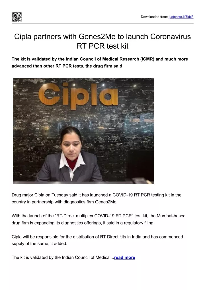 PPT - Cipla partners with Genes2Me to launch Coronavirus RT PCR test ...