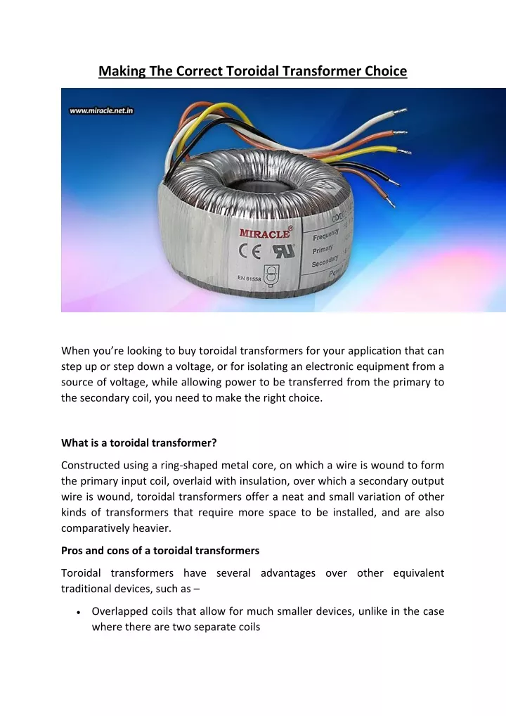 PPT - Making The Correct Toroidal Transformer Choice PowerPoint ...