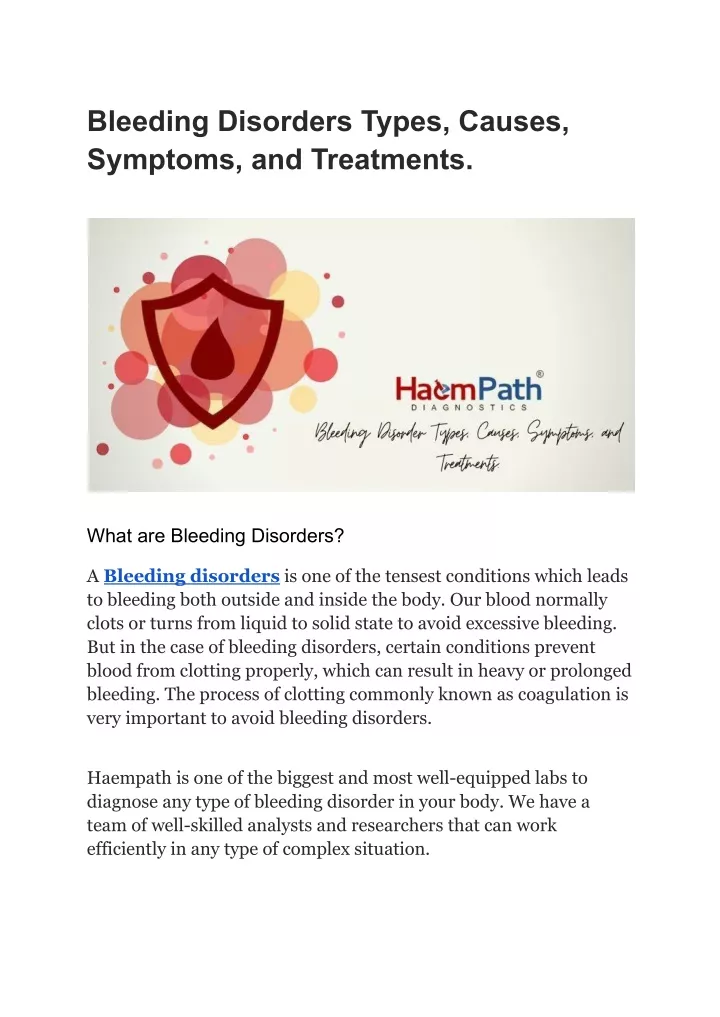 PPT - Bleeding Disorders Types, Causes, Symptoms, and Treatments ...