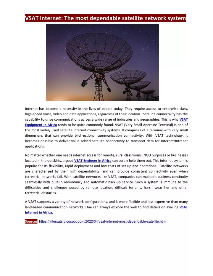 PPT - VSAT internet: The most dependable satellite network system ...