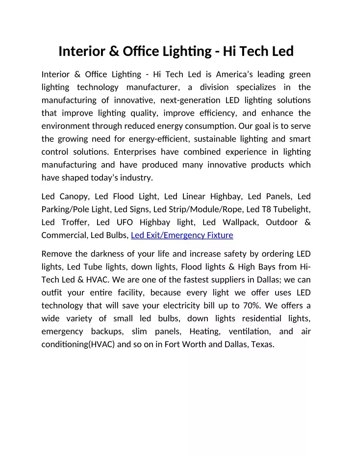 PPT - Interior _ Office Lighting - Hi Tech Led PowerPoint Presentation ...