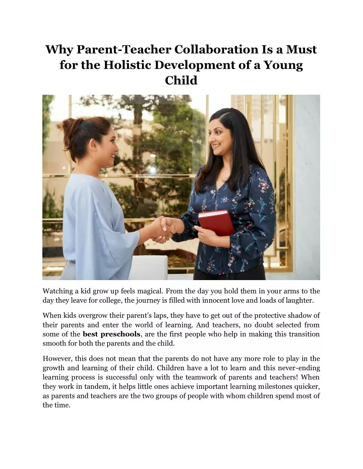 PPT - Why Parent-Teacher Collaboration Is a Must for the Holistic ...