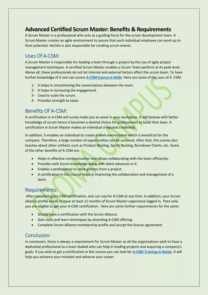 PPT - Advanced Certified Scrum Master: Benefits & Requirements ...