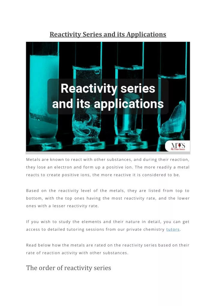 PPT - Reactivity Series and its Applications PowerPoint Presentation ...
