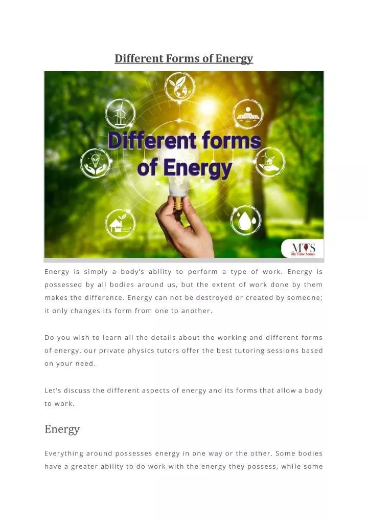 PPT - Different Forms of Energy PowerPoint Presentation, free download ...