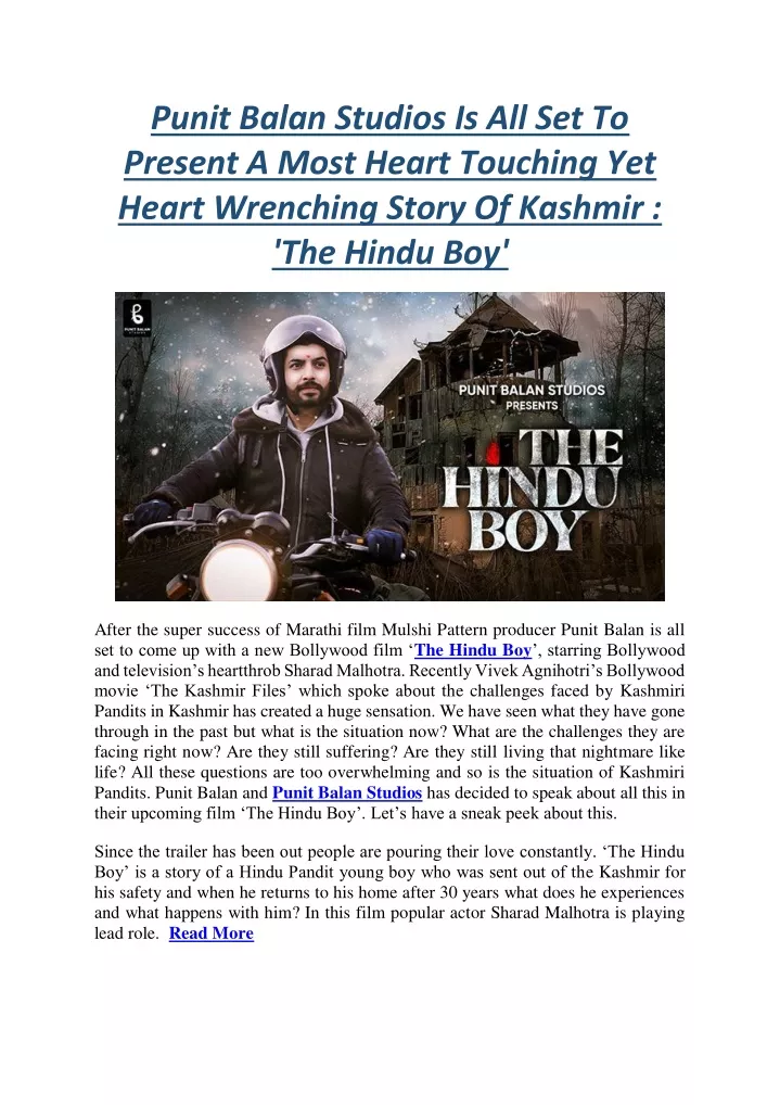 PPT - Punit Balan Studios Is All Set To Present A Most Heart Touching ...
