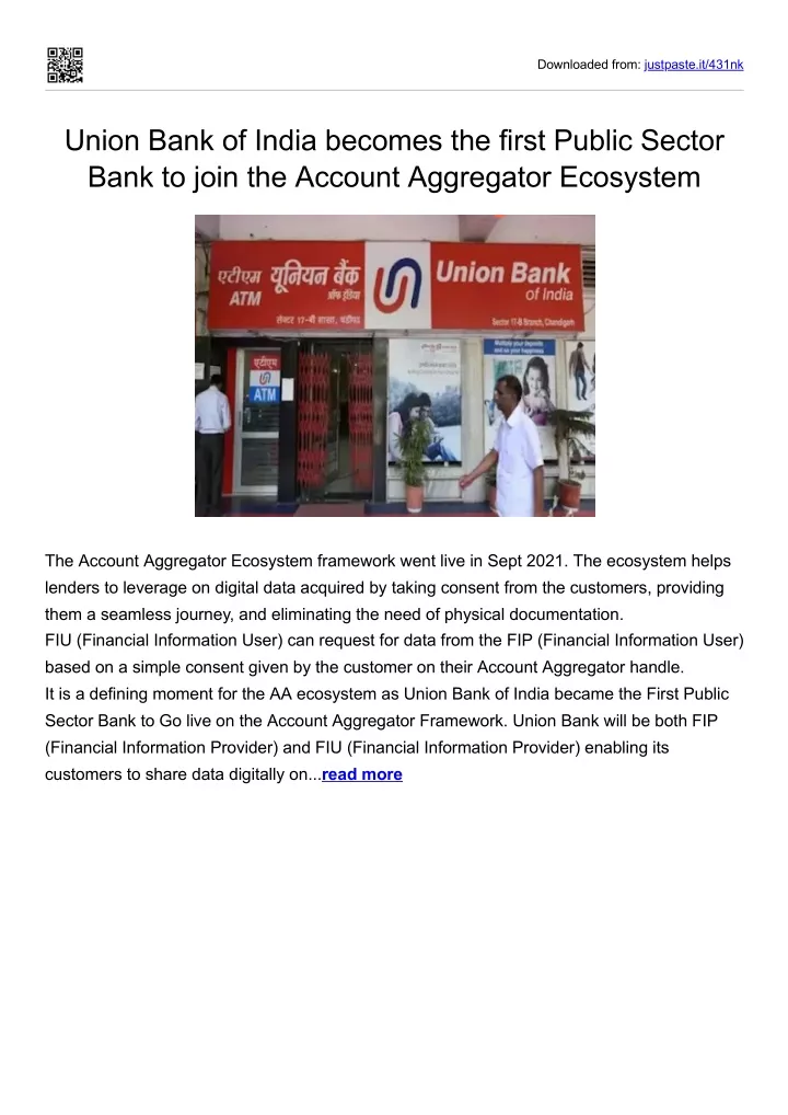 PPT - Union Bank of India becomes the first Public Sector Bank to join ...