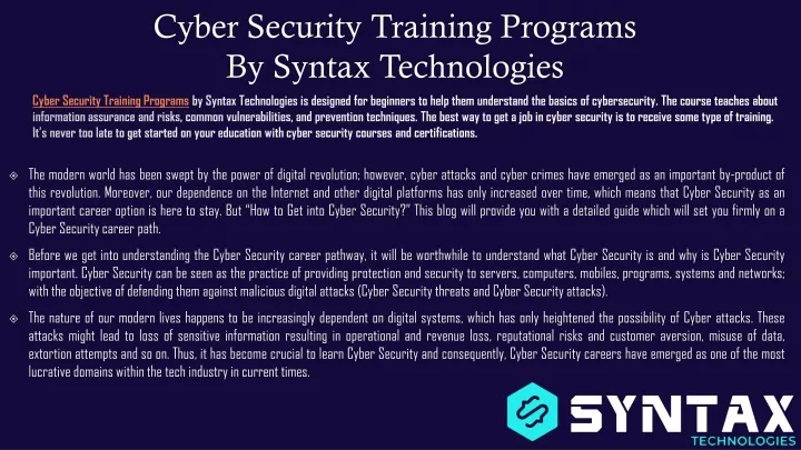 PPT - Cyber Security Training Programs PowerPoint Presentation, free ...