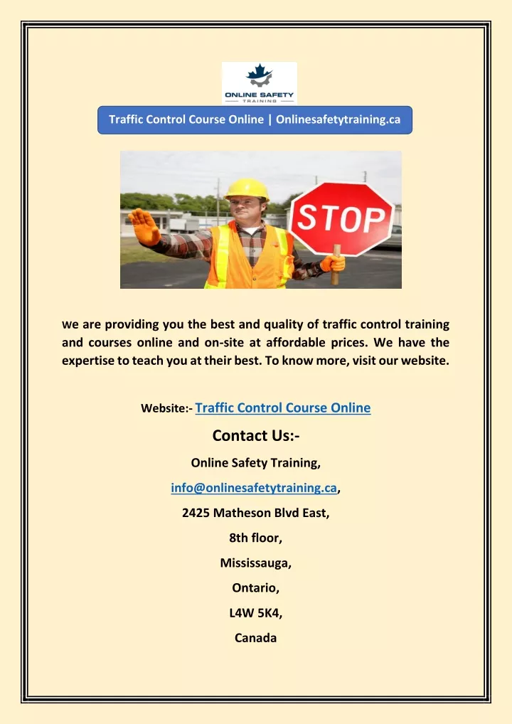 PPT - Traffic Control Course Online | Onlinesafetytraining.ca ...