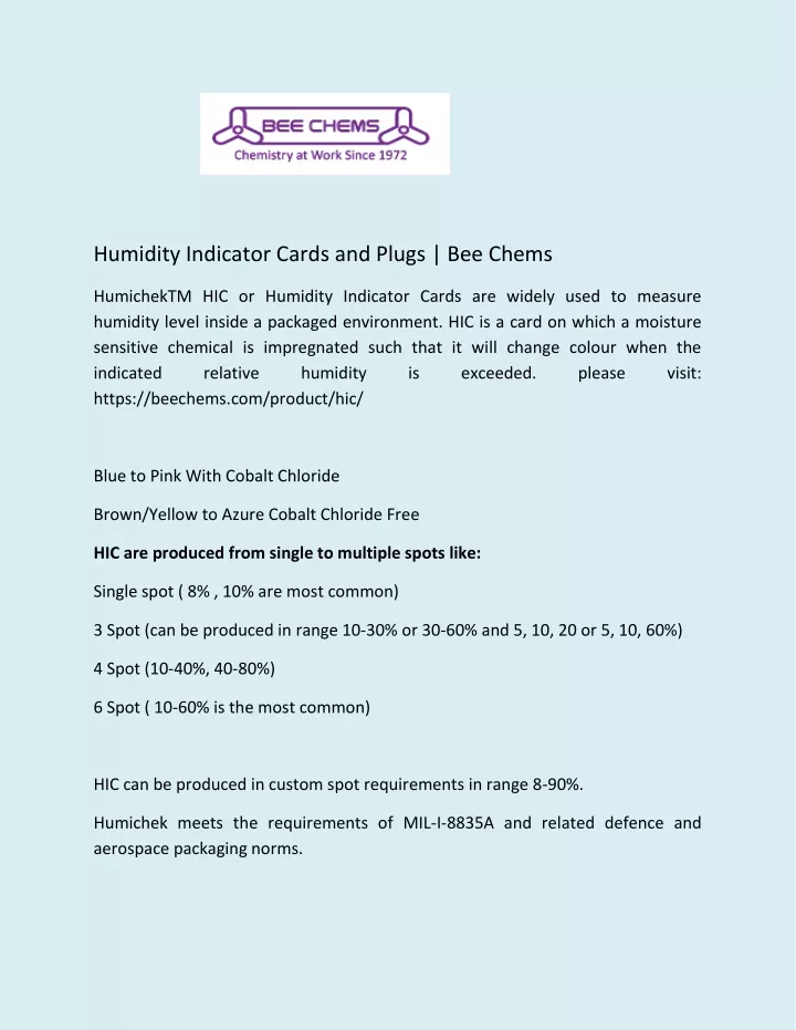 PPT - Humidity Indicator Cards and Plugs - Bee Chems PowerPoint ...