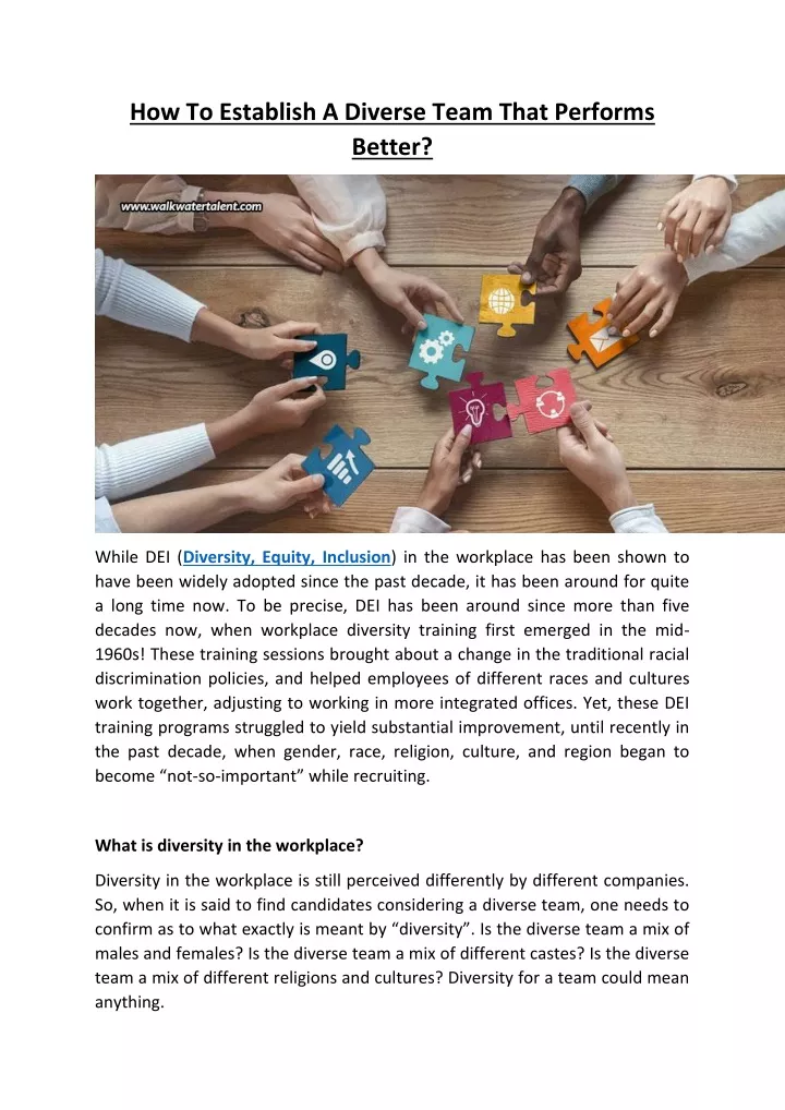 PPT - How To Establish A Diverse Team That Performs Better PowerPoint ...