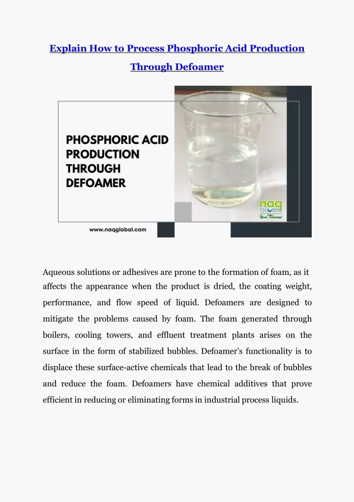 PPT - How to Process Phosphoric Acid Production Through Defoamer ...
