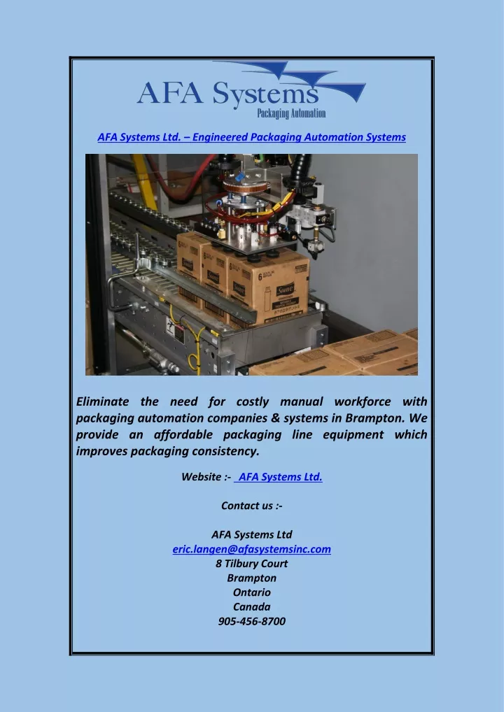 PPT - AFA Systems Ltd. – Engineered Packaging Automation Systems ...