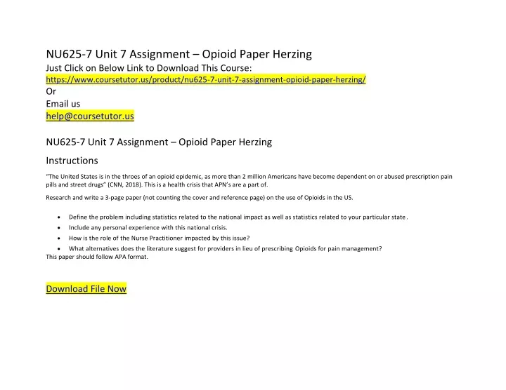 PPT - NU625-7 Unit 7 Assignment – Opioid Paper Herzing PowerPoint ...
