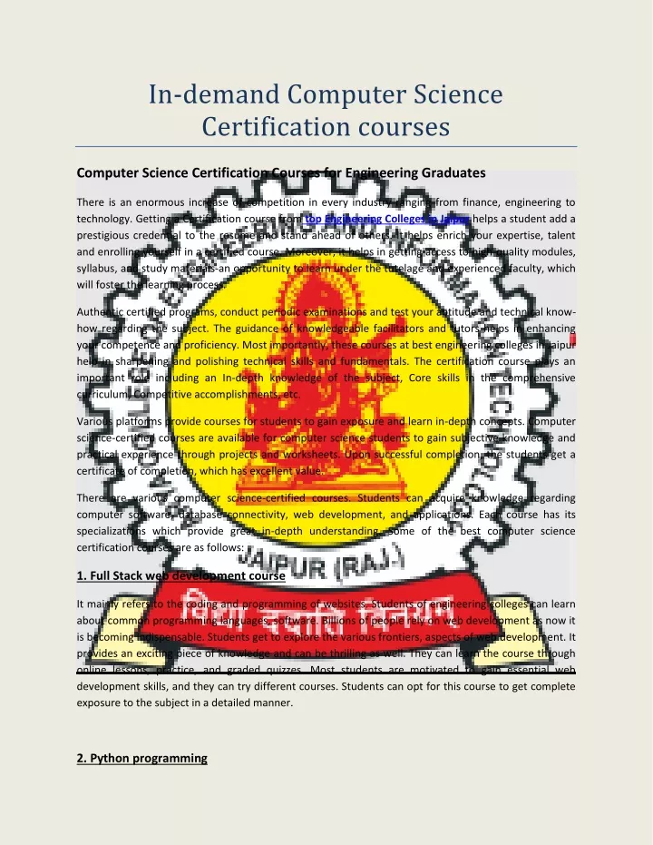 PPT - In-demand Computer Science Certification courses PowerPoint ... PPT - In-demand Computer Science Certification courses PowerPoint ...