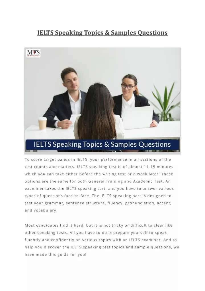 PPT - IELTS Speaking Topics & Samples Questions PowerPoint Presentation - ID:11340947