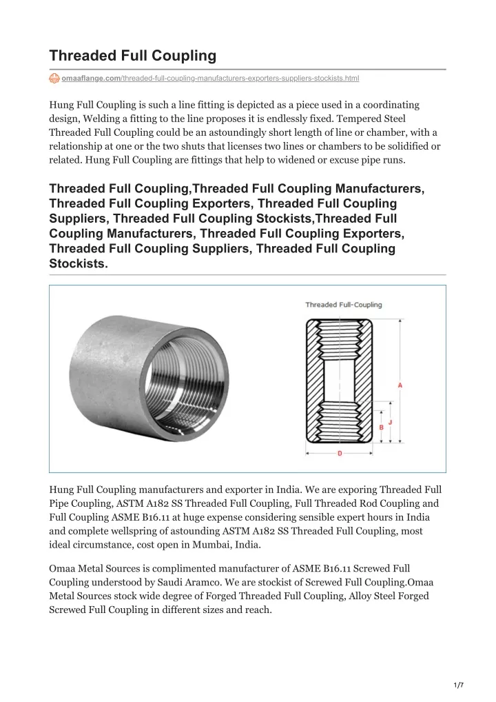 PPT - Threaded Full Coupling Exporters In India PowerPoint Presentation ...