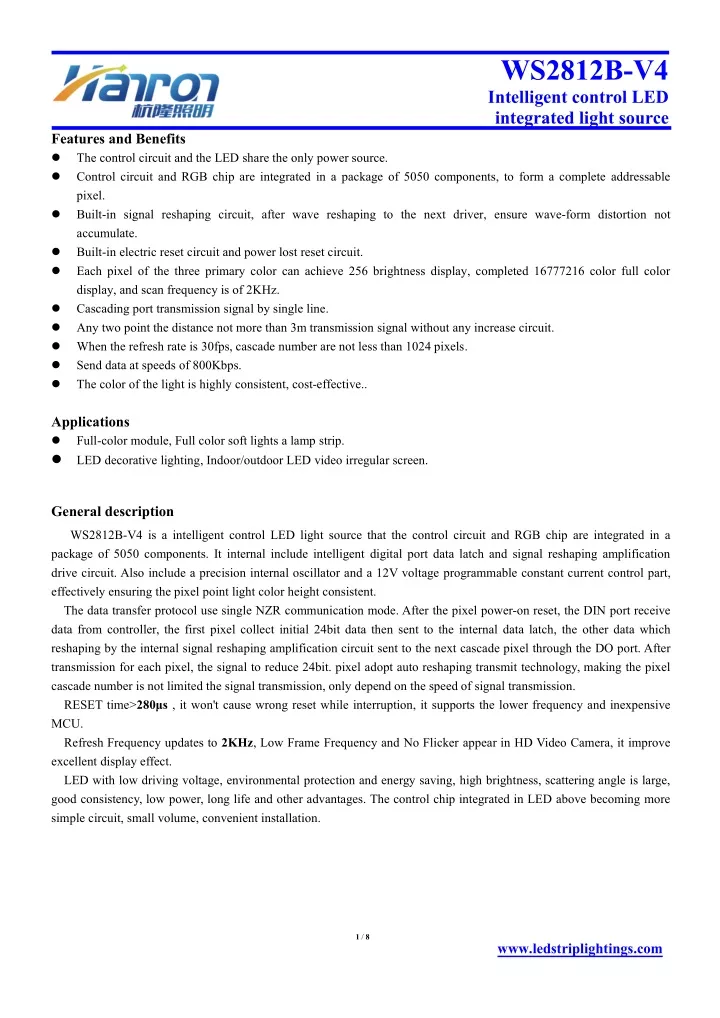 PPT - rgb WS2812B LED SPECIFICATION Datasheet from Hanron Lighting ...