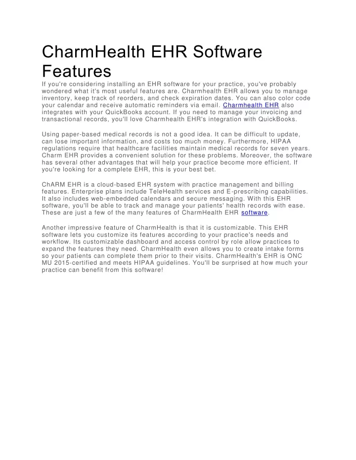 PPT - CharmHealth EHR Software Features PowerPoint Presentation, free ...