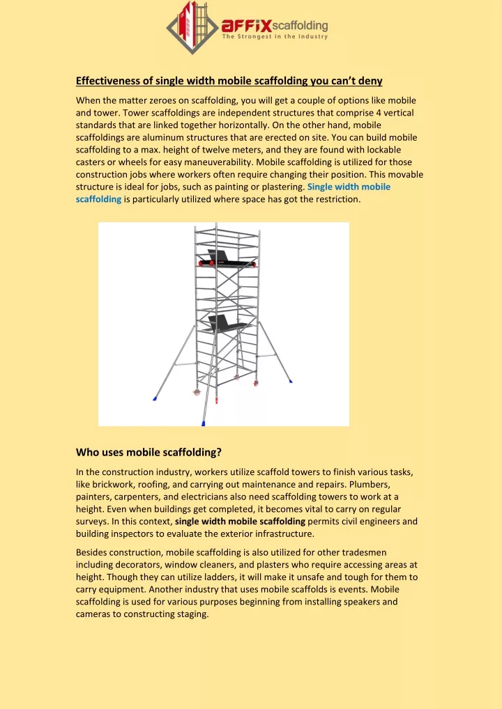 PPT - Effectiveness of single width mobile scaffolding you can’t deny ...