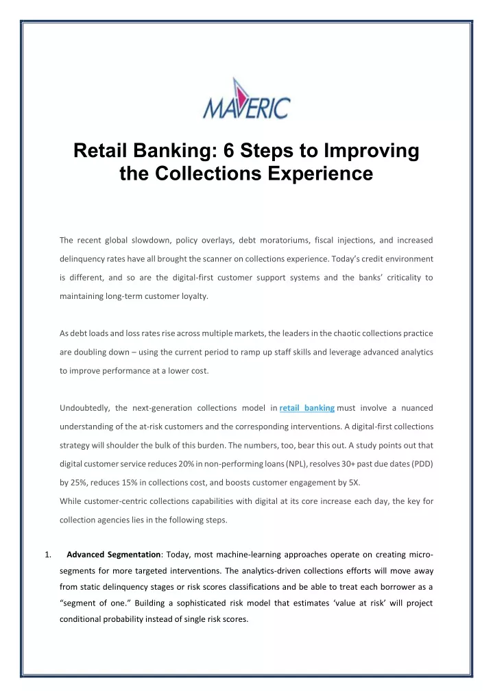 PPT - Retail Banking 6 Steps to Improving the Collections Experience ...