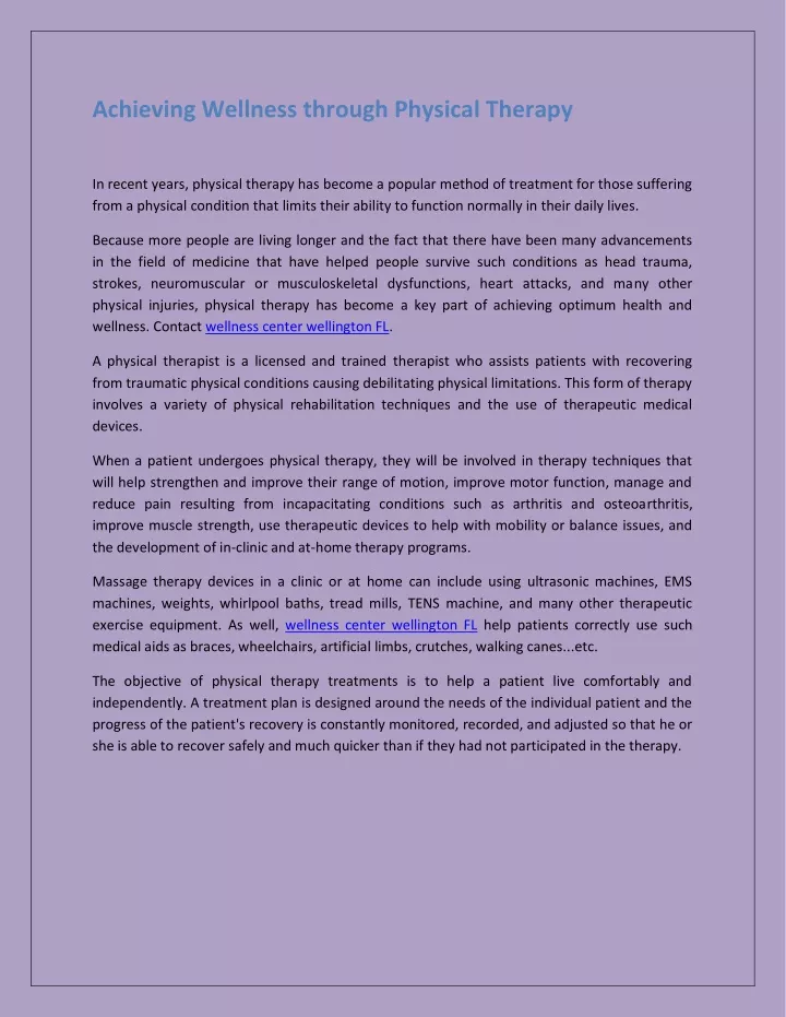 PPT - Achieving Wellness through Physical Therapy PowerPoint ...