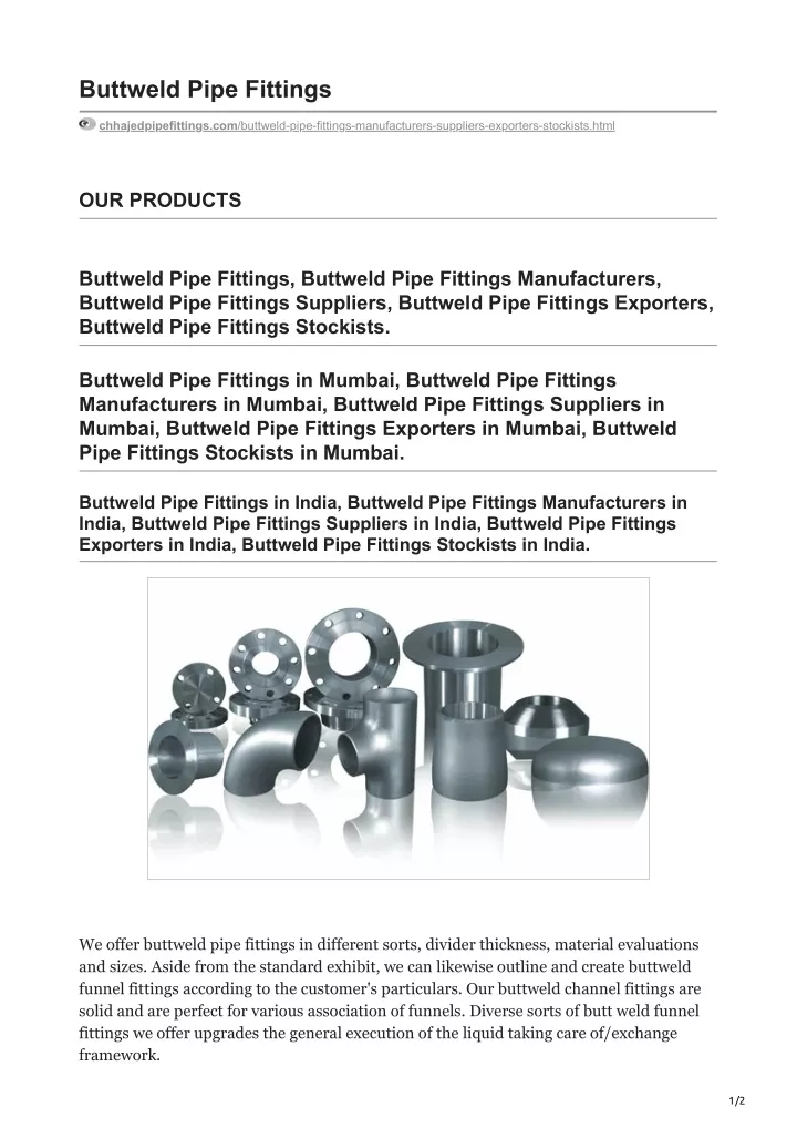 PPT - chhajedpipefittings.com-Buttweld Pipe Fittings (1) PowerPoint ...
