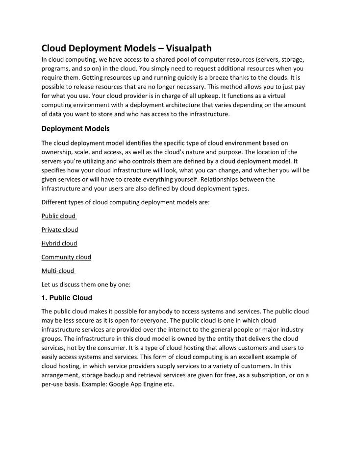 PPT - Cloud Deployment Models – Visualpath PowerPoint Presentation, free download - ID:11359990