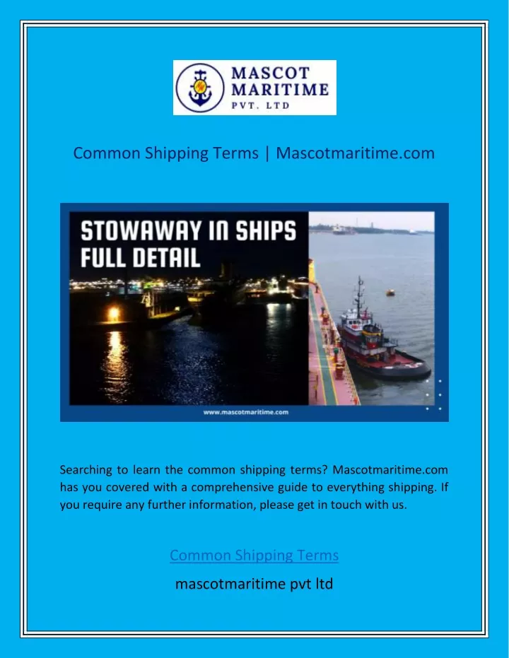 PPT - Common Shipping Terms Mascotmaritime PowerPoint Presentation ...