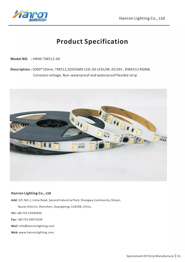 PPT - tm512ac dmx512 rgbw led strip light specification from Hanron ...