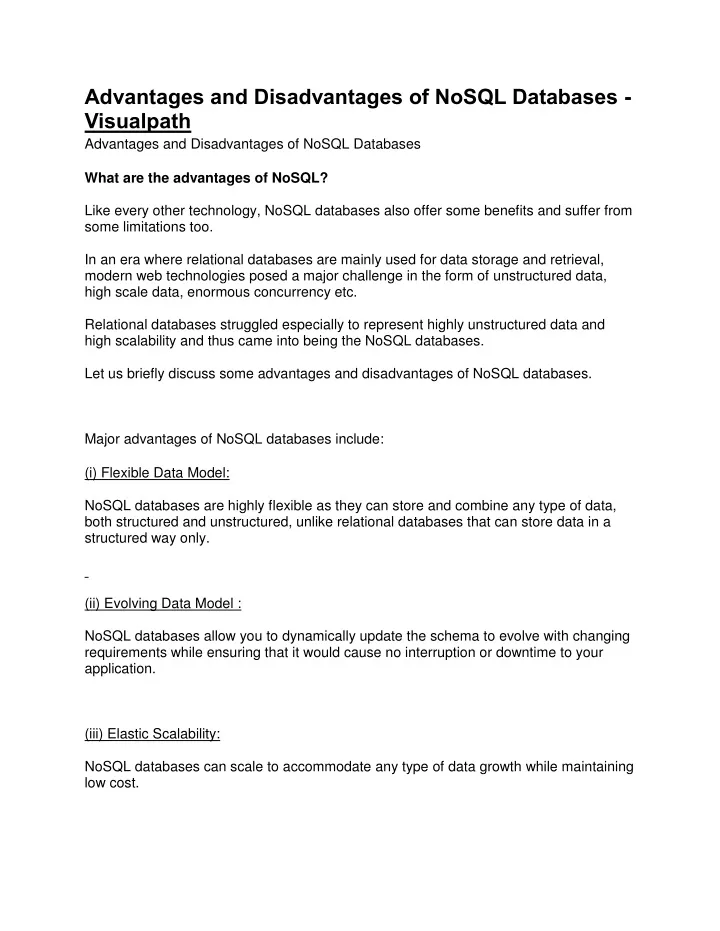 PPT - Advantages and Disadvantages of NoSQL Databases PowerPoint Presentation - ID:11362977