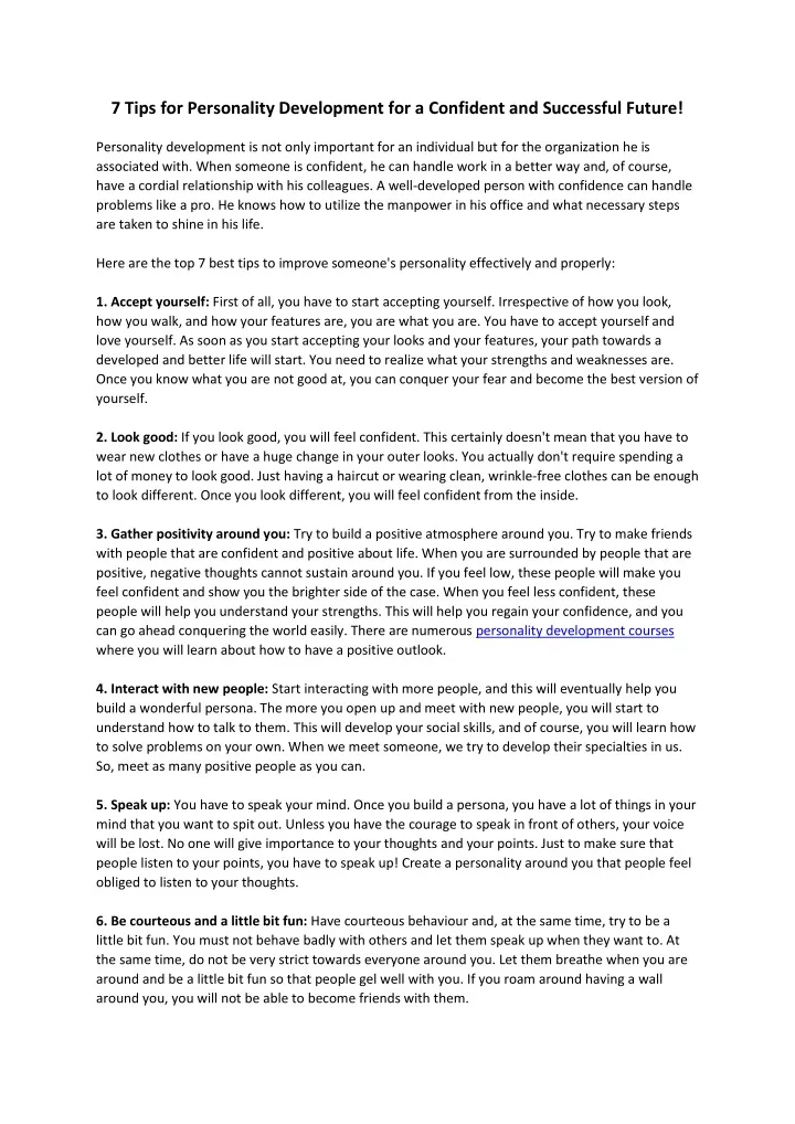 PPT - Tips for Personality Development for a Successful Future ...