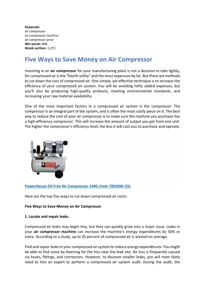 PPT - Five Ways to Save Money on Air Compressor PowerPoint Presentation ...