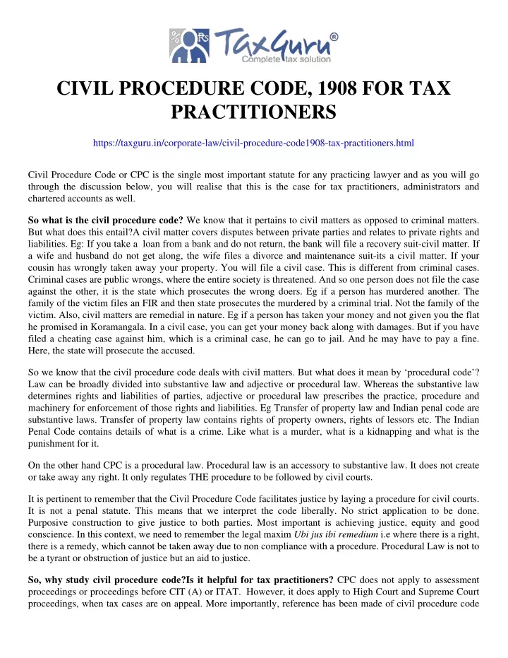 PPT - Civil Procedure Code, 1908 for tax practitioners PowerPoint ...