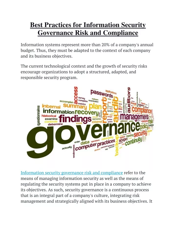 PPT - Best Practices for Information Security Governance Risk and ...