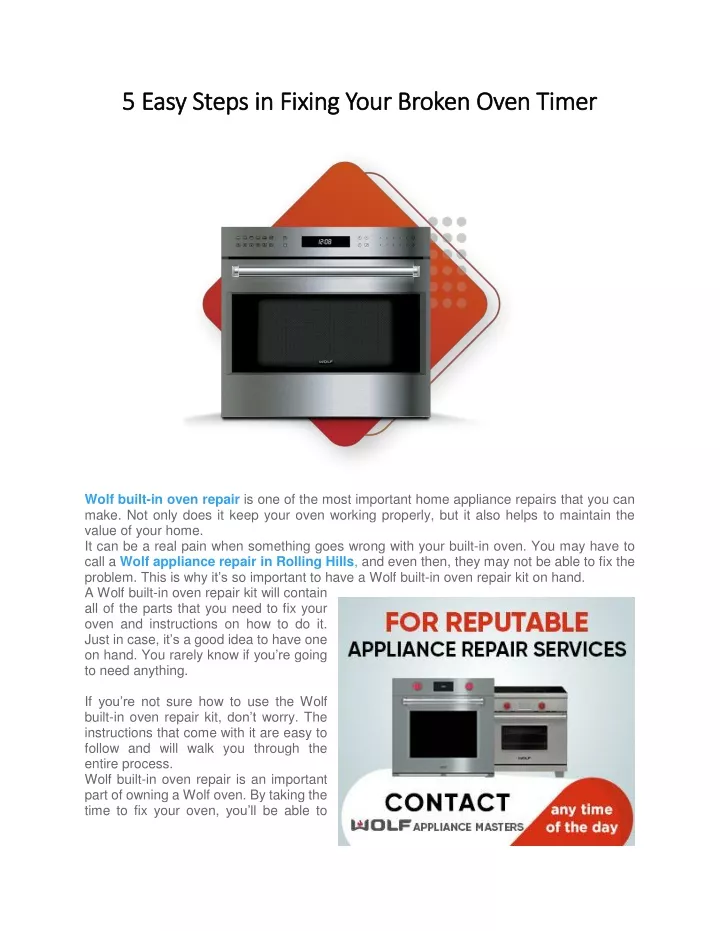 PPT - 5 Easy Steps in Fixing Your Broken Oven Timer PowerPoint ... PPT - 5 Easy Steps in Fixing Your Broken Oven Timer PowerPoint ...