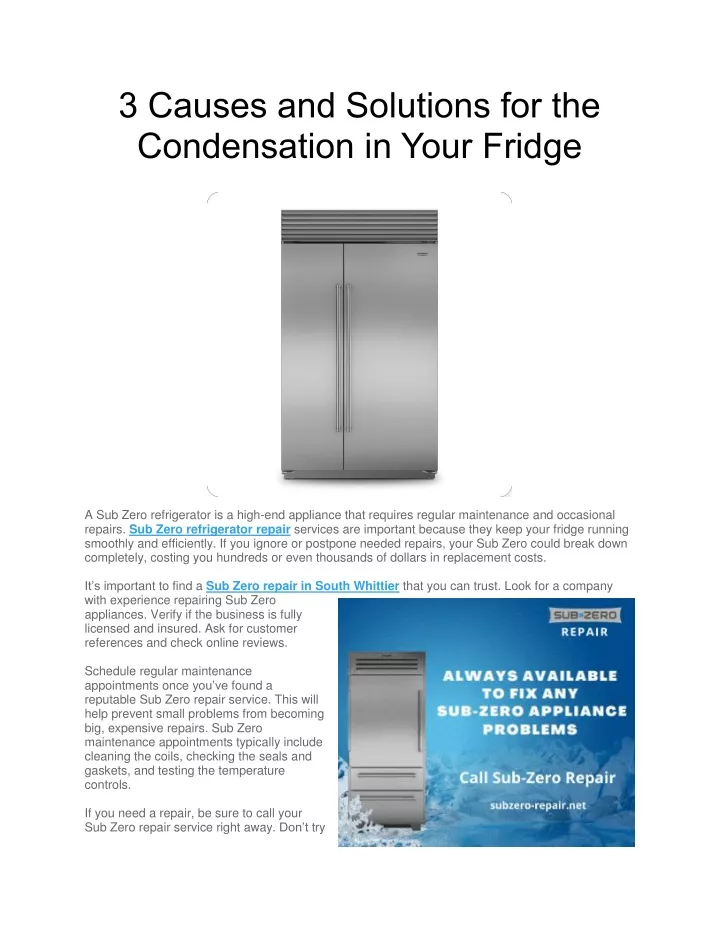 PPT - 3 Causes and Solutions for the Condensation in Your Fridge ...